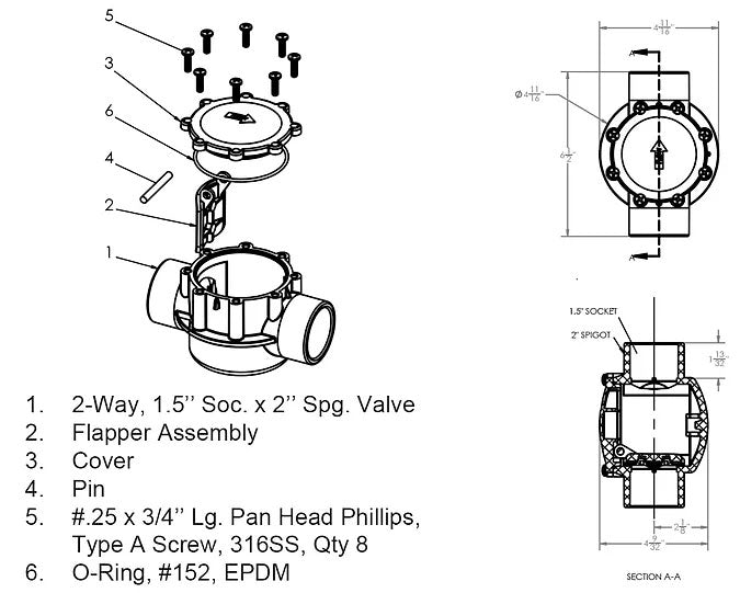 AquaStar FlowStar 2-Way Check Valve - 1.5 x 2 Inch - AVC15C