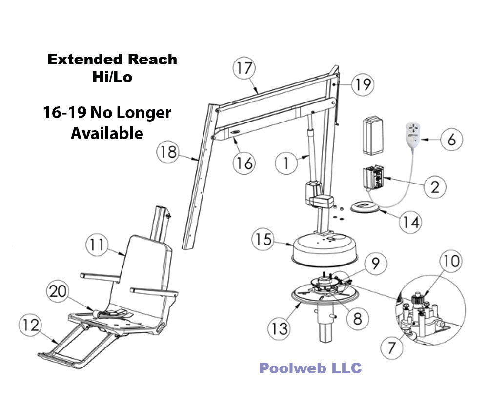 SR Smith Splash Extended Reach Hi/Lo Pool Lift Parts
