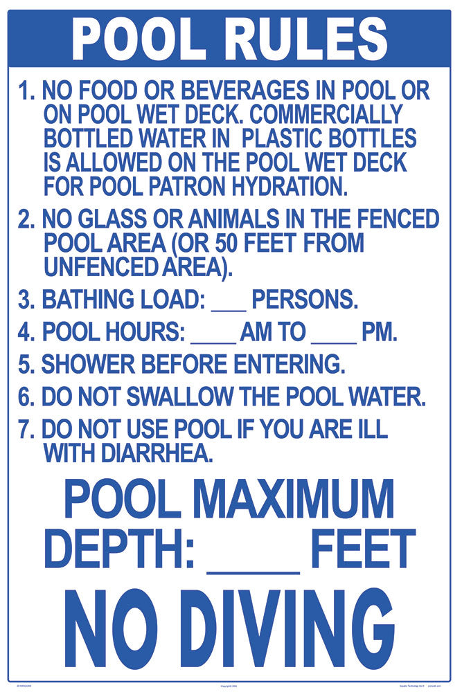 Florida Pool Rules No Diving Aluminum Sign - 24x36 Inch