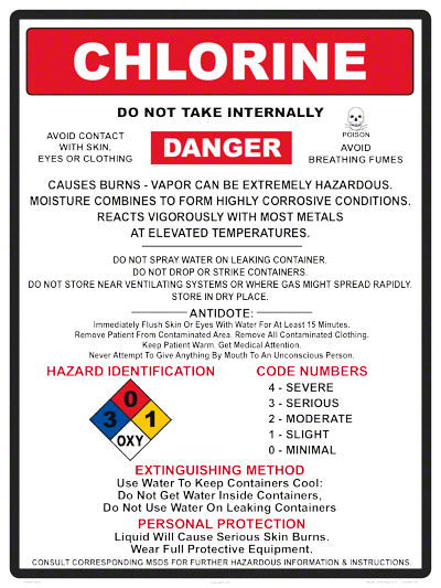 Chlorine Danger Instruction Sign - 18x24 Inch