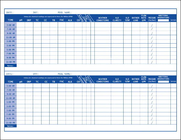 Pool Chemistry Log Book - CPO Water Testing Book - CPOLB
