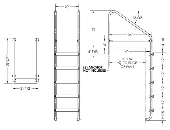 36403-36-15-083 - 5 Step Pool Ladder - 36 Inch Wide - Cross-Braced ...