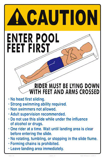 Pool Slide Rules Sign With Graphic - 12x18 Inch