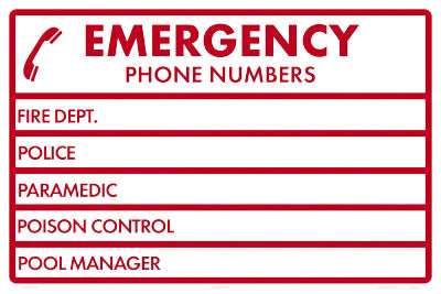 Emergency Phone Numbers Sign - 18x12 Inch