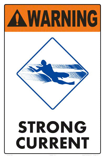 Strong Current Aluminum Warning Sign - 12x18 Inch