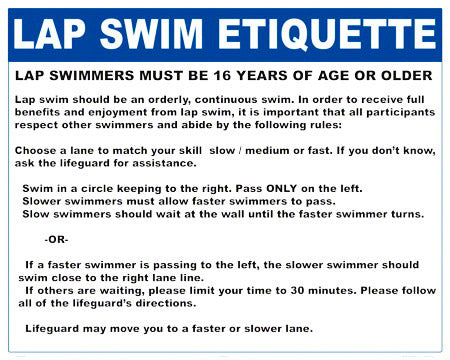 Lap Swim Etiquette Sign - 30x24 Inch