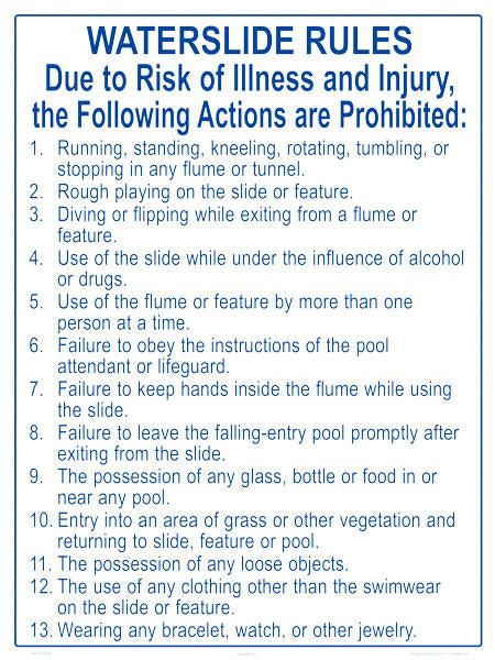 Georgia Waterslide Rules Sign - 18x24 Inch