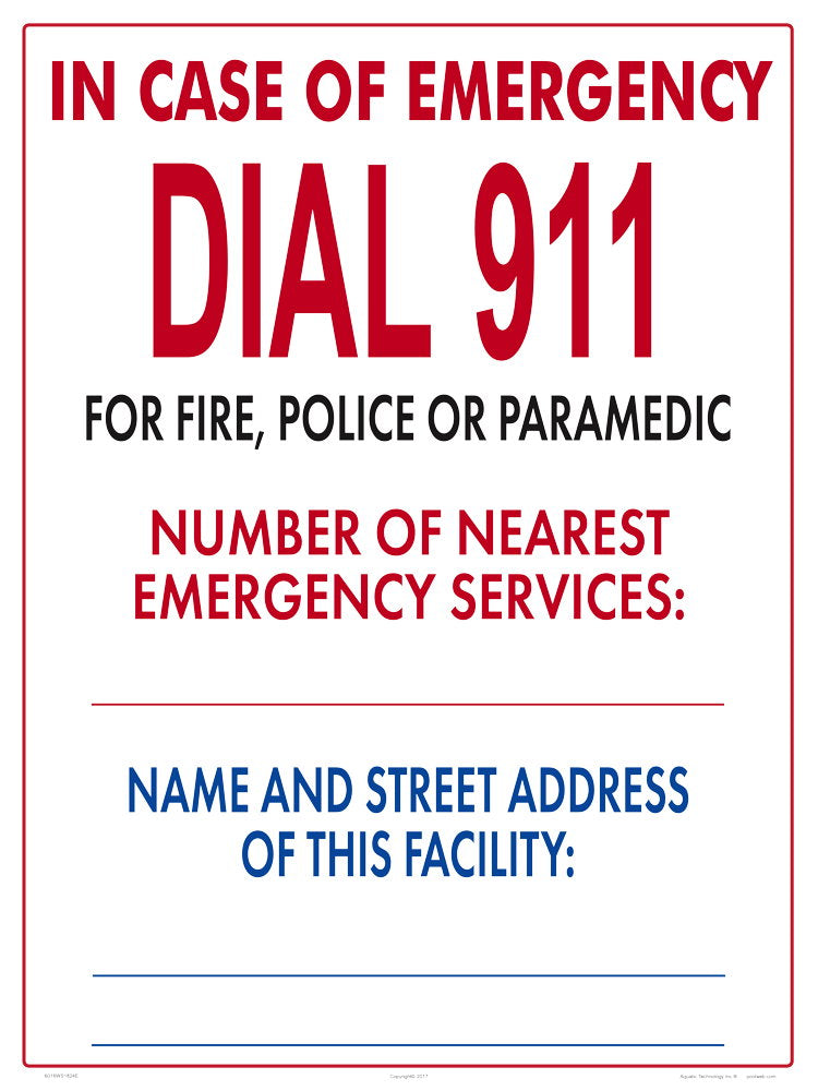 Emergency 911 Sign with Location - 18x24 Inch