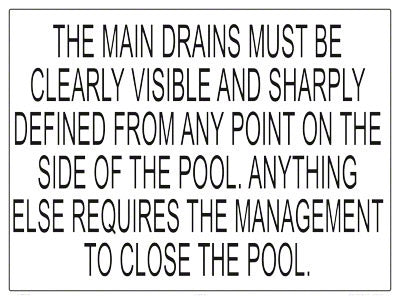 Main Drains Must Be Visible Aluminum Sign - 24x18 Inch