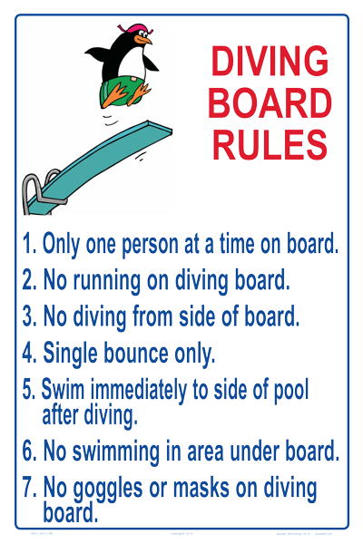 Diving Board Rules With Penguin Sign - 12x18 Inch