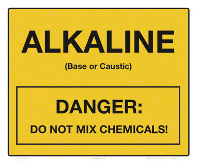 Yellow Alkaline (Danger) Tank Label 12x10 Inch Stick-on - 9002WV1210E