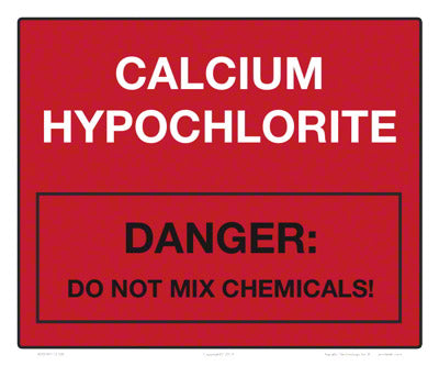 Red Calcium Hypochlorite (Danger) Tank Label 12x10 Vinyl Stick-on ...
