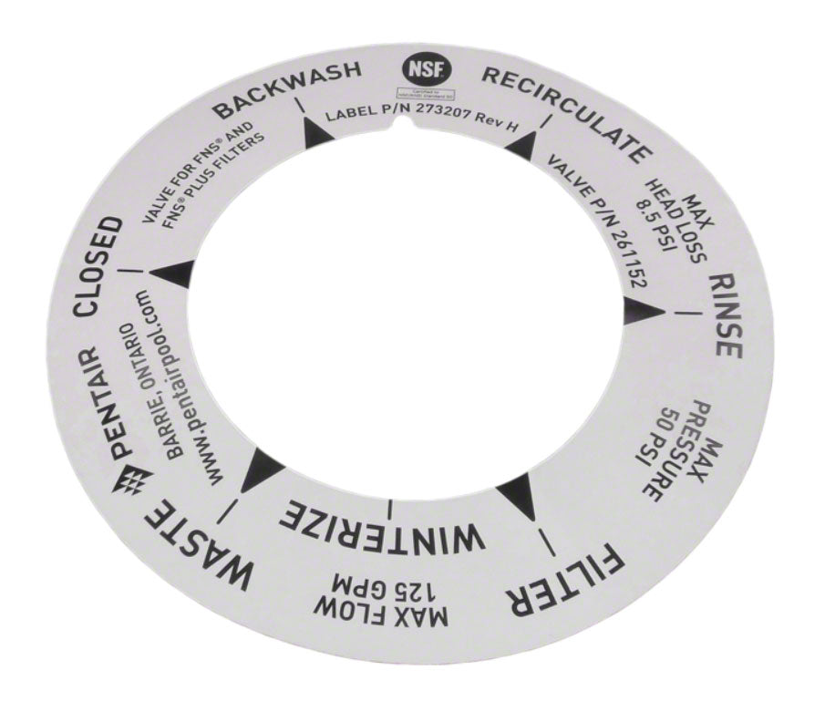 273207 - Top/Side Mount Multiport Valve Label - 2 Inch - Pentair