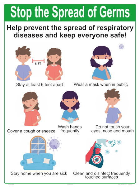 Stop the Spread of Germs (COVID-19) Sign - 18x24 Inch