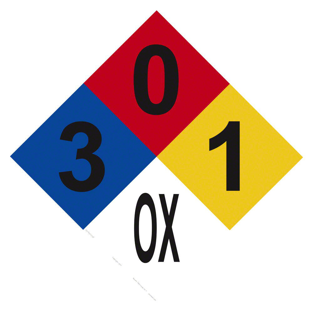 Gaseous Oxidizer (Calcium Hypochlorite) Fire Diamond - 12x12 Inch